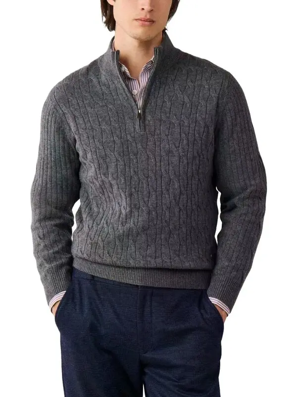 HACKETT LONDON Lambswool Cable-knit Quarter-zip Pullover - Grey