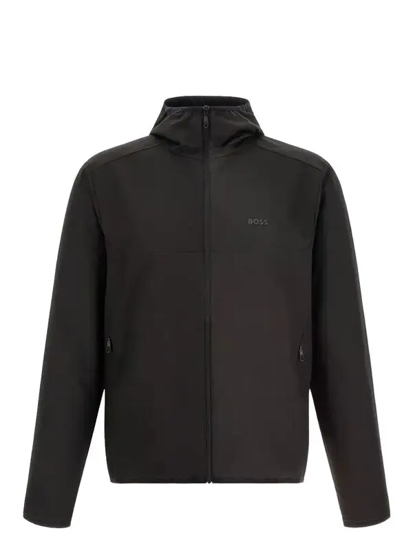 BOSS Logo Detail Zip-up Hooded Jacket - Black