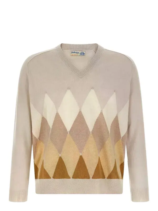 BALLANTYNE Diamond-inlay V-neck Sweater - Neutrals