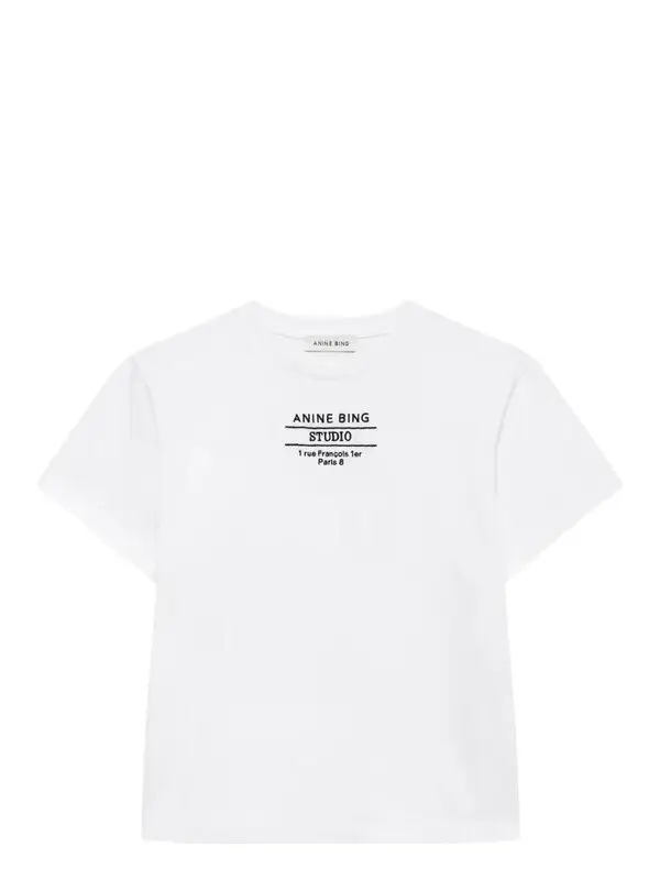 ANINE BING Studio Logo Print Cotton T-shirt - White