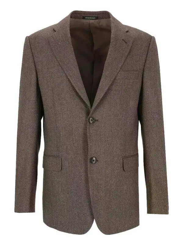 Emporio Armani Herringbone Single-breasted Suit - Brown