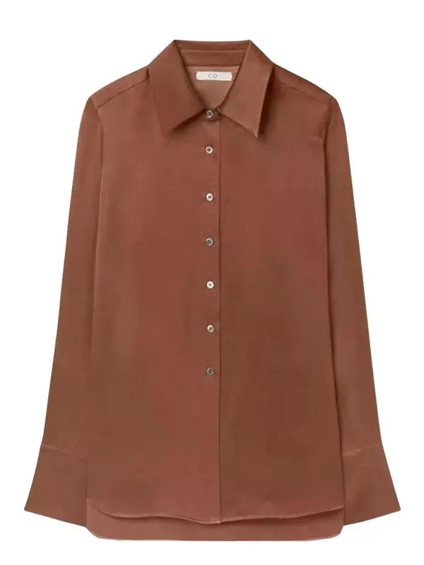 Co Satin-finish Long-sleeve Shirt - Brown