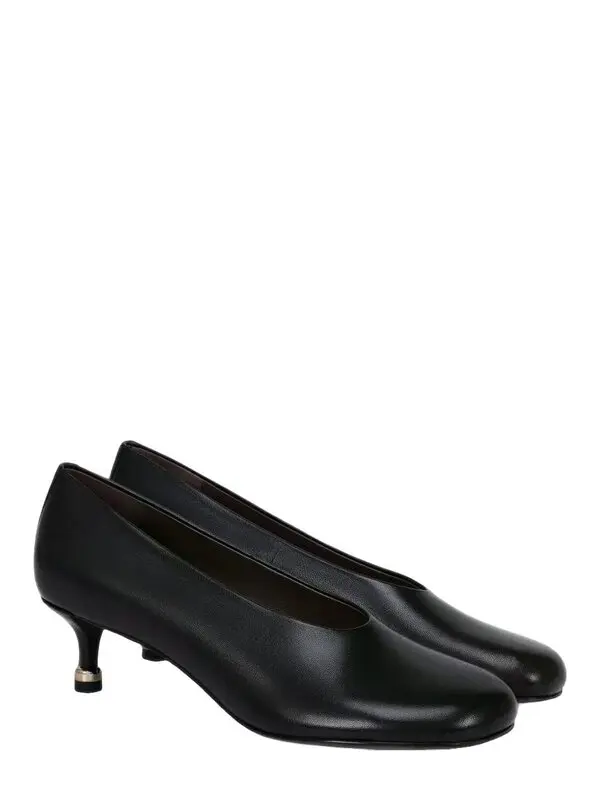 POTAMY Round-toe Leather Heeled Pumps With Gold-tone Heel Detail - Black