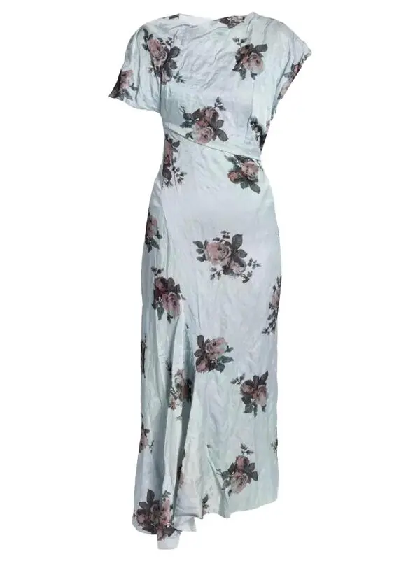 Erdem Floral Print Asymmetric Midi Dress - Blue