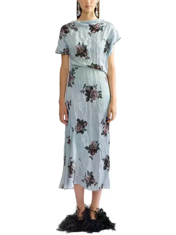 Erdem Floral Print Asymmetric Midi Dress - Blue