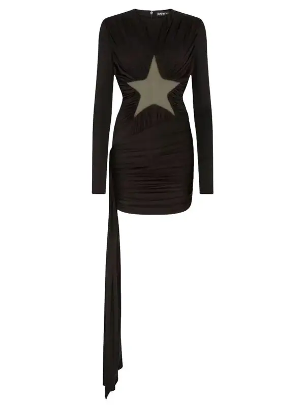 David Koma Star Patch Ruched Mini Dress - Black