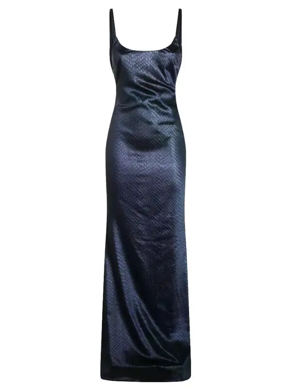 Elisabetta Franchi Maxi Dress With Snakeskin-effect And Bow Detail - Blue