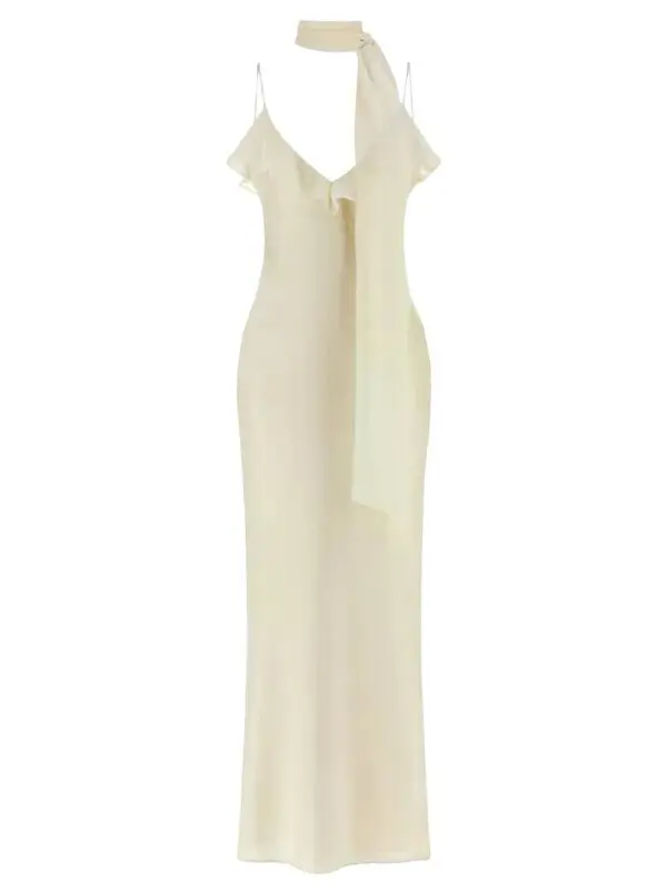 ROTATE BY BIRGER CHRISTENSEN Maxi Dress With Ruffled Scarf Detail - Neutrals