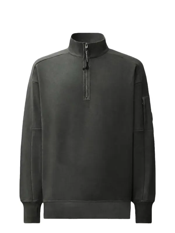C.P. COMPANY Diagonal Raised Fleece Lens Half Zip Sweatshirt - Grey