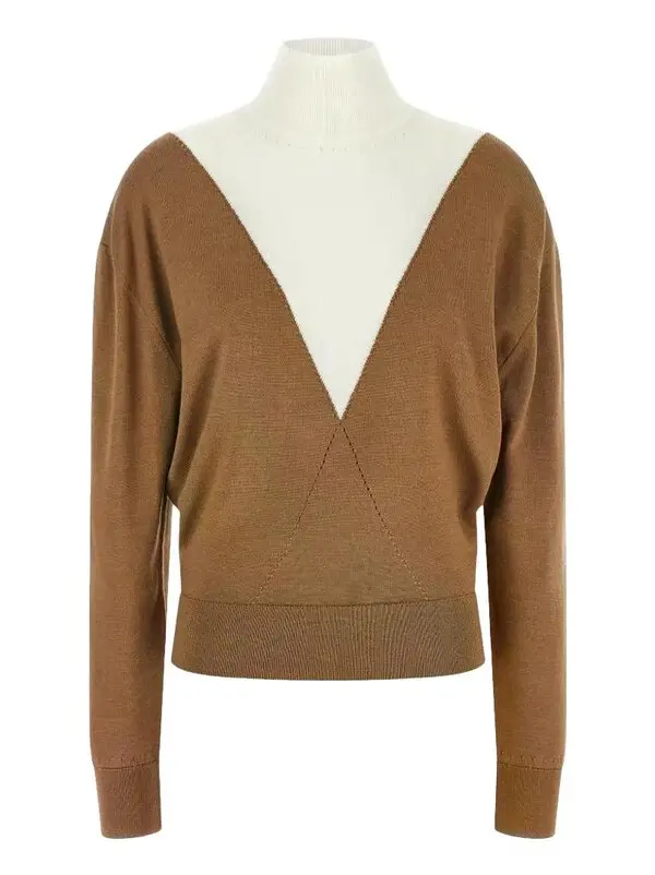 Rabanne Virgin Wool And Silk Blend Turtleneck Sweater With Trompe-l'œil Design - Brown