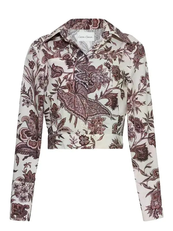Cara Cara Berry Floral-print Cropped Shirt - White