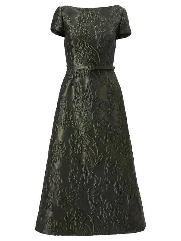 Carolina Herrera Floral Cloqué Midi Dress - Green