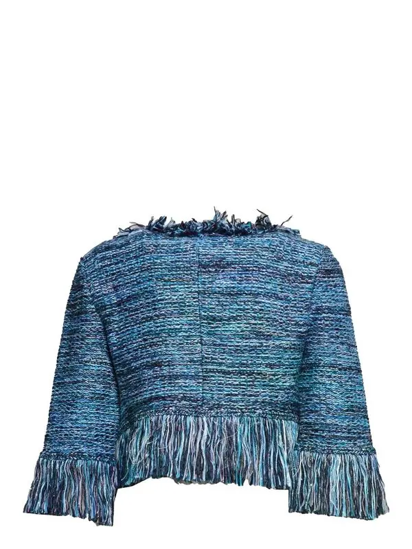 CHARLOTT Fringe-trim Bouclé Jacket - Blue