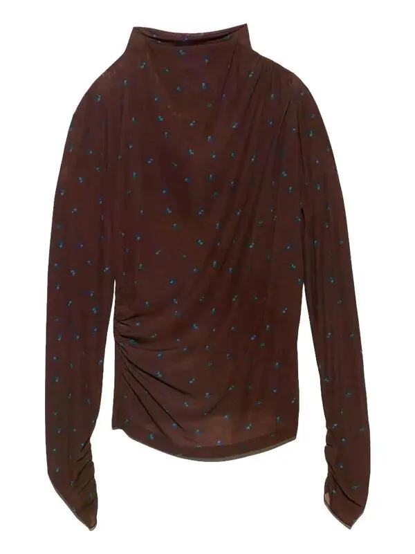 Bimba Y Lola Floral Gathered High Neck T-shirt - Brown