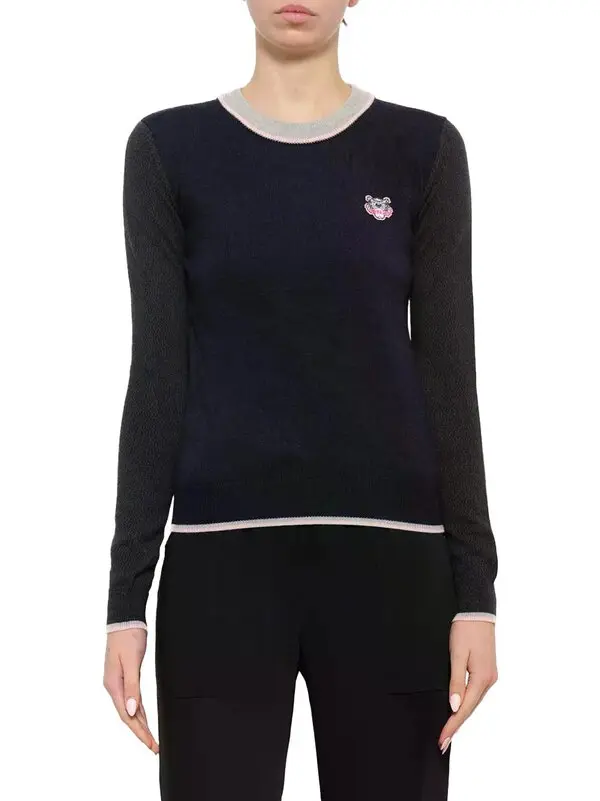 Kenzo Tiger Patch Crew Neck Sweater - Blue