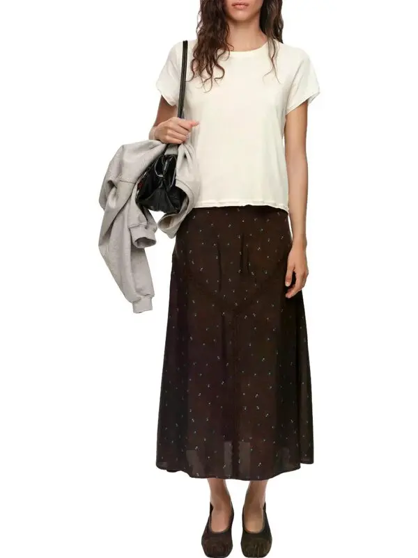 Bimba Y Lola A-line Midi Skirt With Floral Print And Lace Detail - Brown