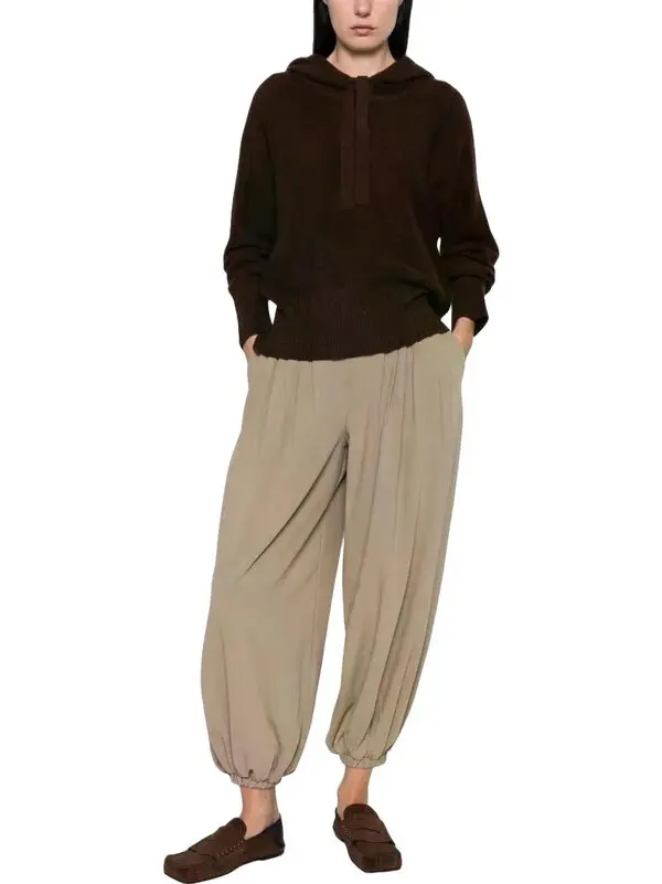 EMERSON RENALDI Ribbed-knit Drawstring Hoodie - Brown