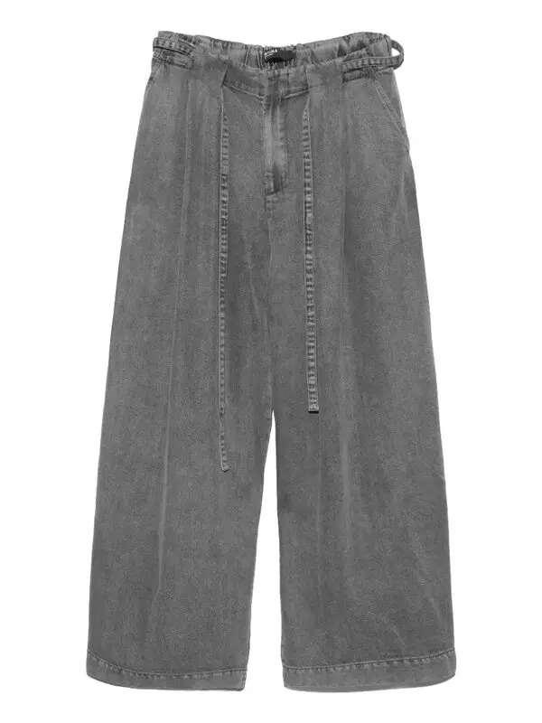 Bimba Y Lola Wide Leg Fluid Denim Trousers With Belt - Grey