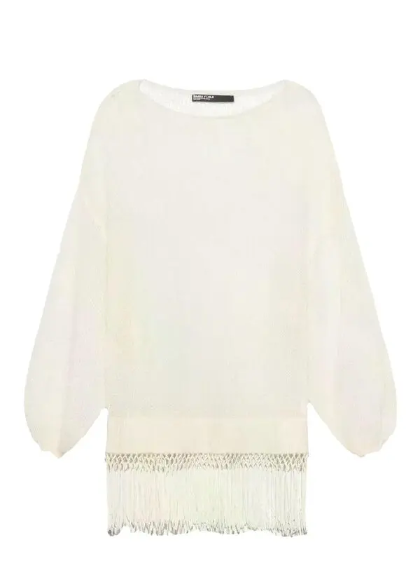 Bimba Y Lola Ivory Mohair Sweater With Fringe Detail - Neutrals