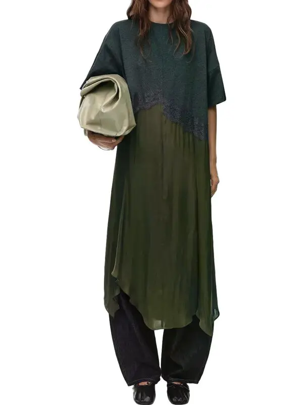 Bimba Y Lola Two-material Asymmetric Midi Dress - Green