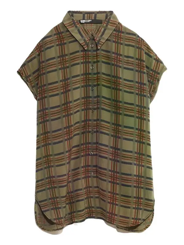 Bimba Y Lola Khaki Checked Dropped-shoulder Shirt - Green