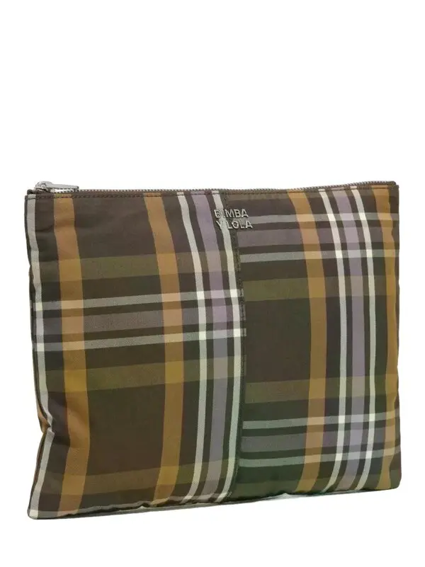 Bimba Y Lola Hunter Green Tartan Patchwork Make-up Case - Brown