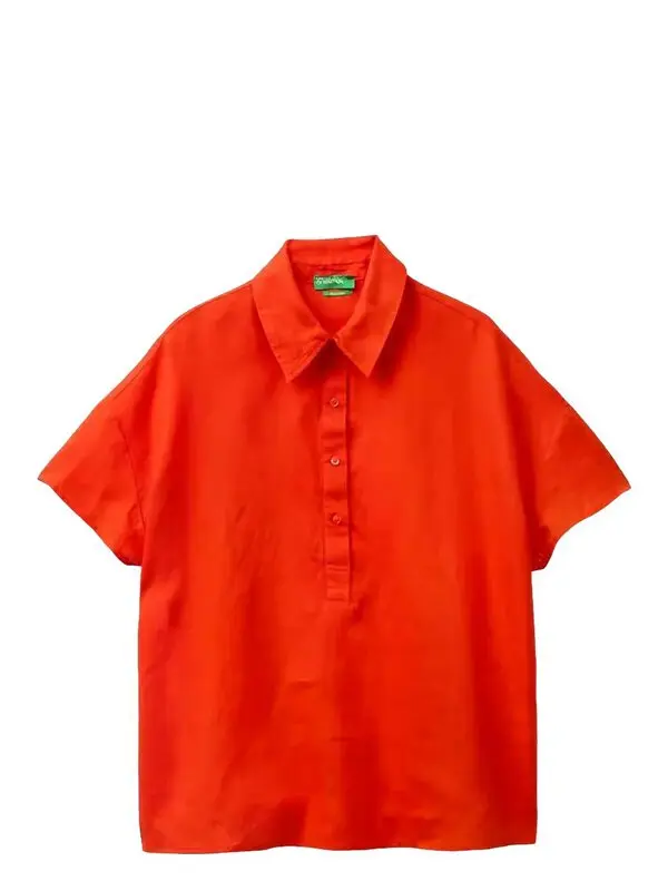 BENETTON Linen Short-sleeve Blouse - Orange