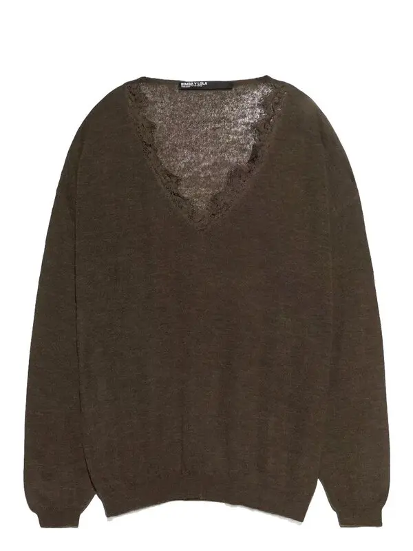 Bimba Y Lola Long Wool And Lace Sweater - Brown