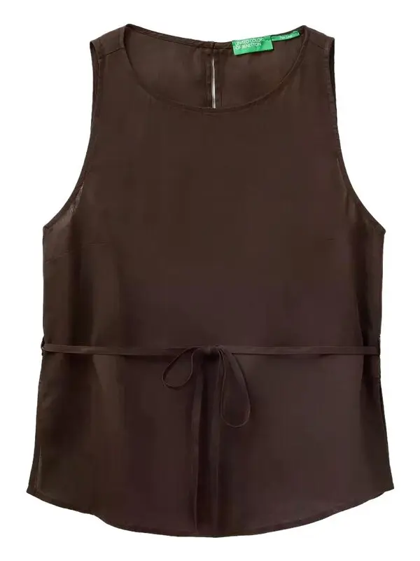 BENETTON Sleeveless Belted Blouse - Brown
