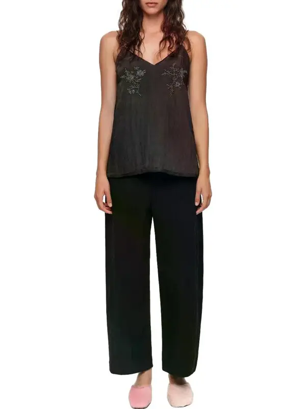 Bimba Y Lola Cotton And Linen Barrel-leg Trousers - Black