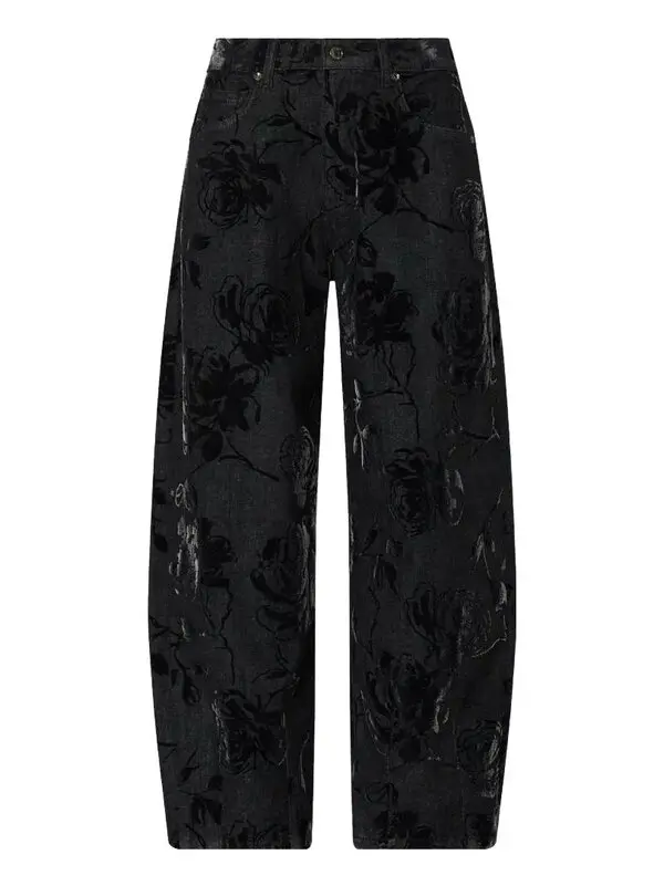 Liu Jo Balloon Pants With Flocked Floral Print - Black