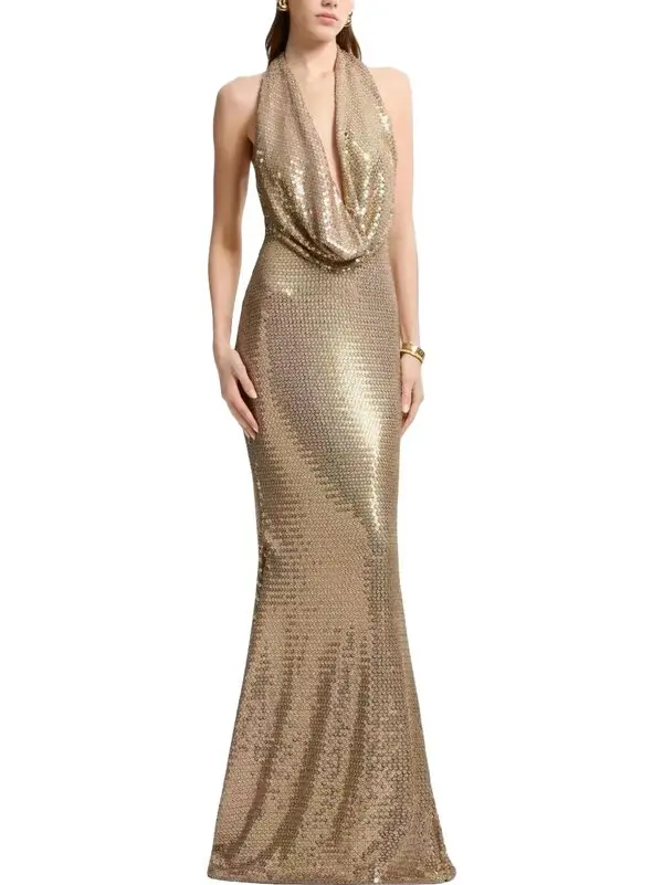 Elie Saab Embellished Halterneck Maxi Dress - Gold