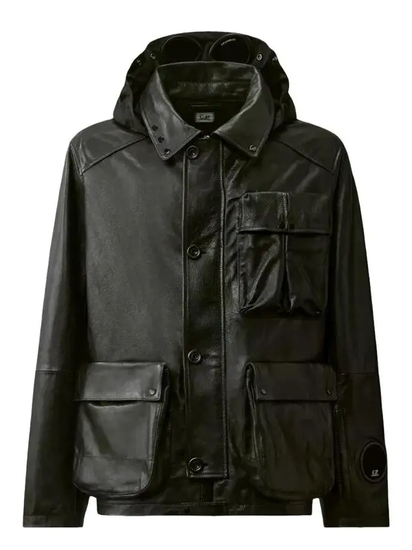 C.P. COMPANY Goggle Detail Leather Jacket - Black