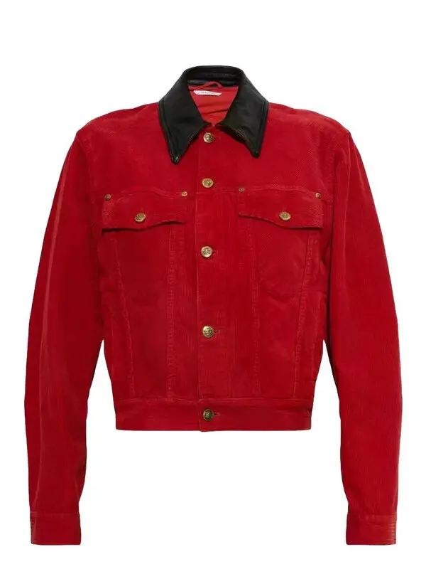 Versace Corduroy Leather-collar Jacket - Red