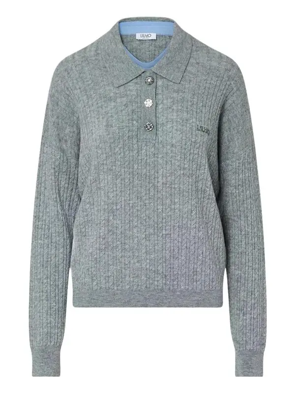 Liu Jo Knit Polo With Jewel Buttons - Grey