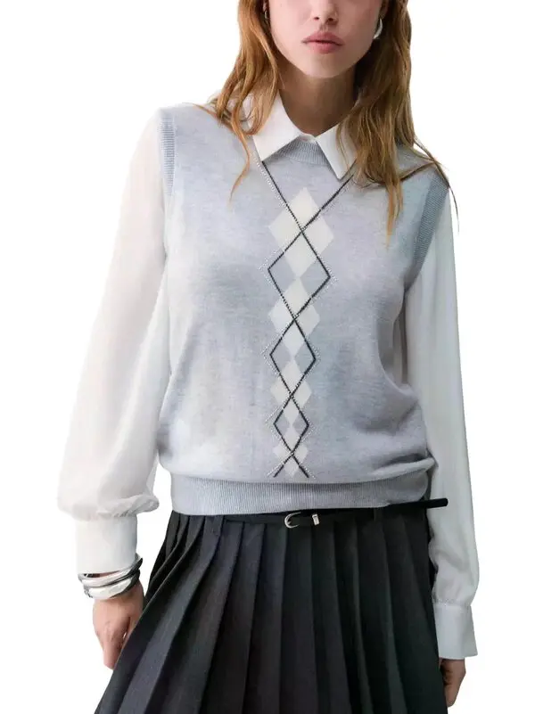 Liu Jo Wool Blend Argyle Vest - Grey