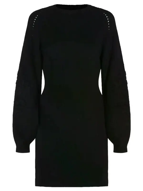 TWINSET Floral Embroidered Pointelle Knit Mini Dress - Black