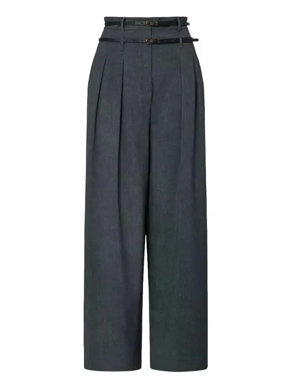Liu Jo Flannel Wide-leg Pants With Double Belt Detail - Green