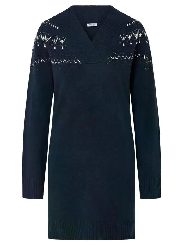 Liu Jo Knit Dress With Jewel Embroidery - Blue