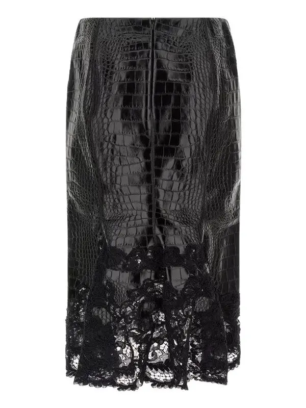 Ermanno Scervino Crocodile-effect Lace Hem Midi Skirt - Black