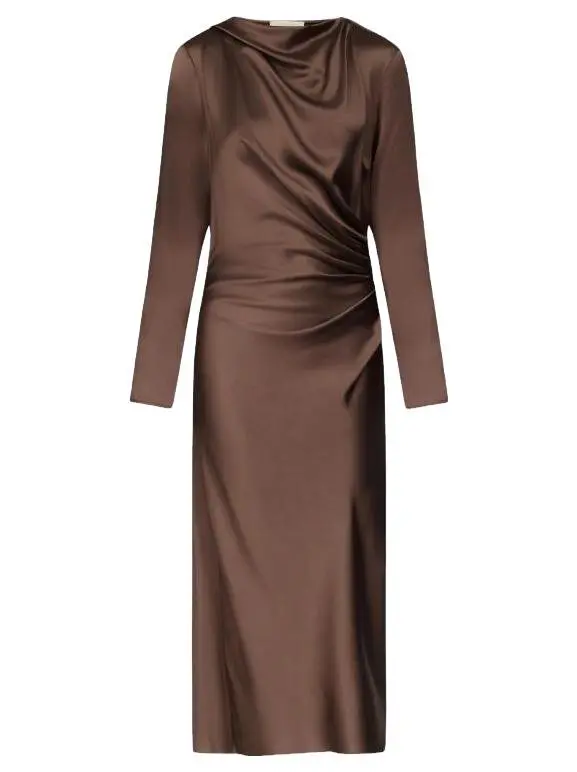 Loulou De Saison Fabio Draped Satin Midi Dress - Brown