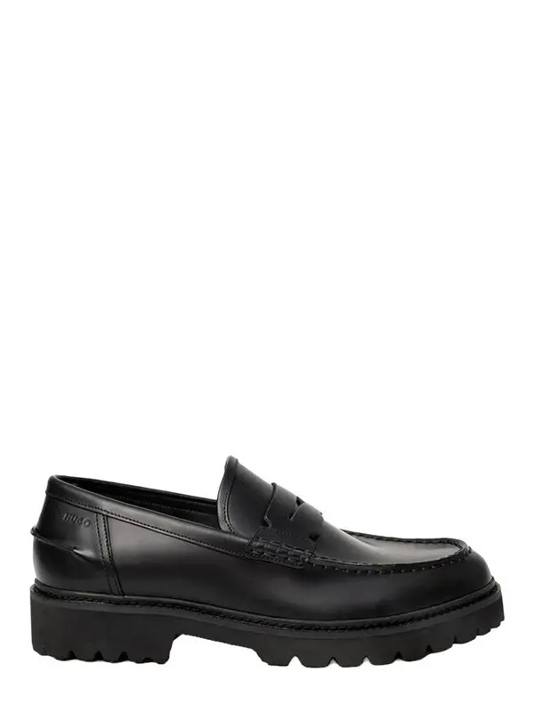 Hugo Leather Lug Sole Penny Loafers - Black