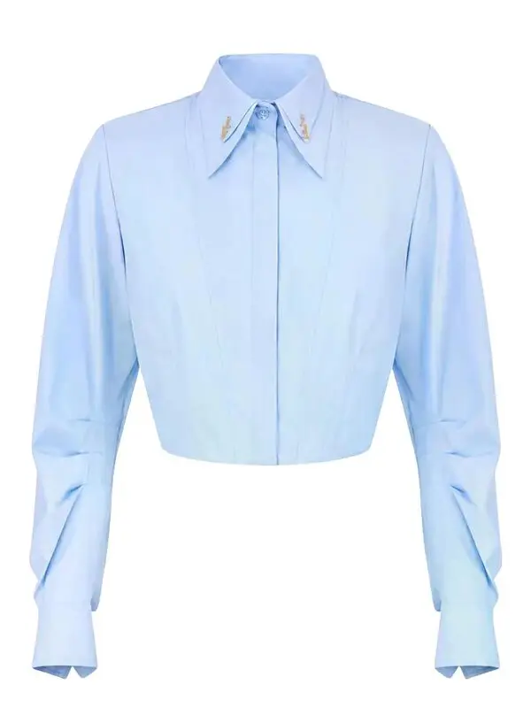 Elisabetta Franchi Cropped Logo Plaque Shirt - Blue