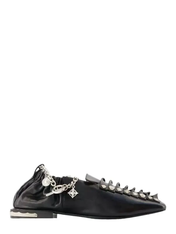Toga Embellished Leather Ballet Flats - Black