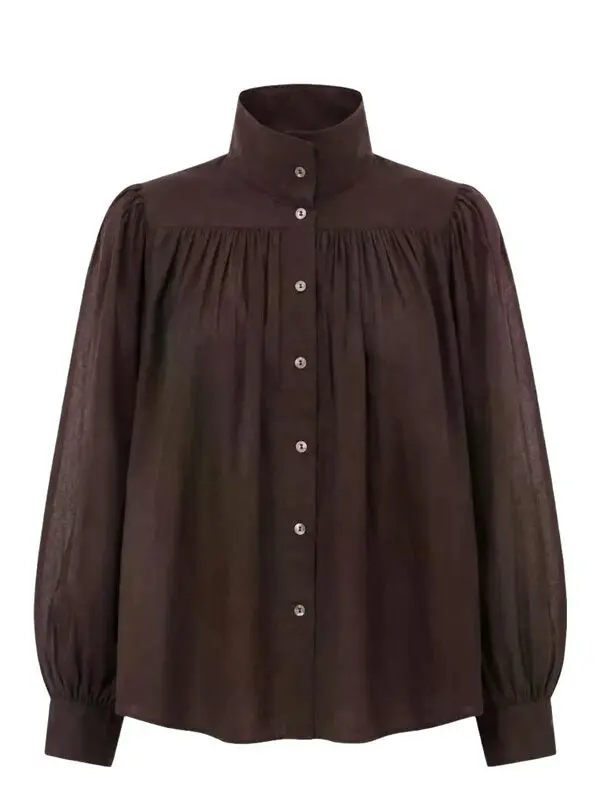 Antik Batik High Neck Gathered Shirt - Brown