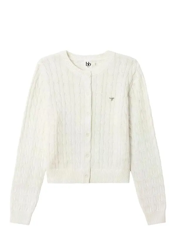 B+AB Cable-knit Bow-detail Cardigan - Neutrals