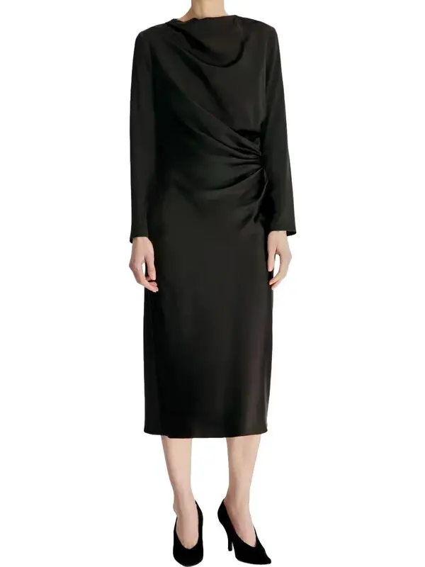 Loulou De Saison Fabio Draped Satin Midi Dress - Black
