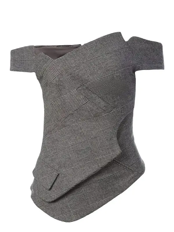 Monse Asymmetric Check Pattern Top - Grey