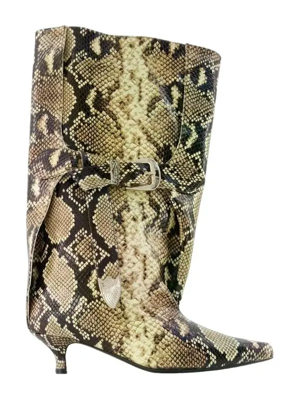 Toga Snake-effect Buckled Boots - Neutrals