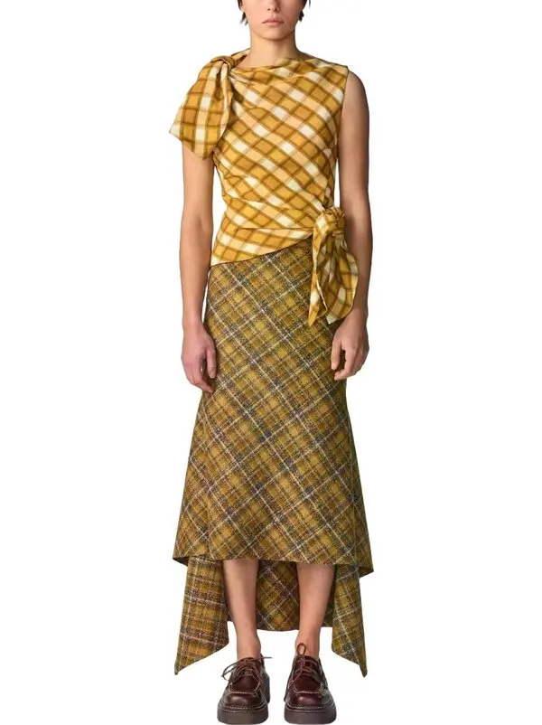 Monse Sleeveless Checked Boatneck Top - Yellow